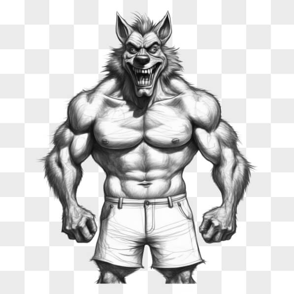 Download Muscular Werewolf Character in Monochrome Sketches Online ...