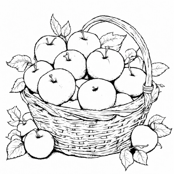Download Basket of Apples Coloring pages Online - Creative Fabrica