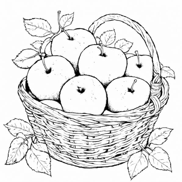 Download Basket of Apples Coloring pages Online - Creative Fabrica