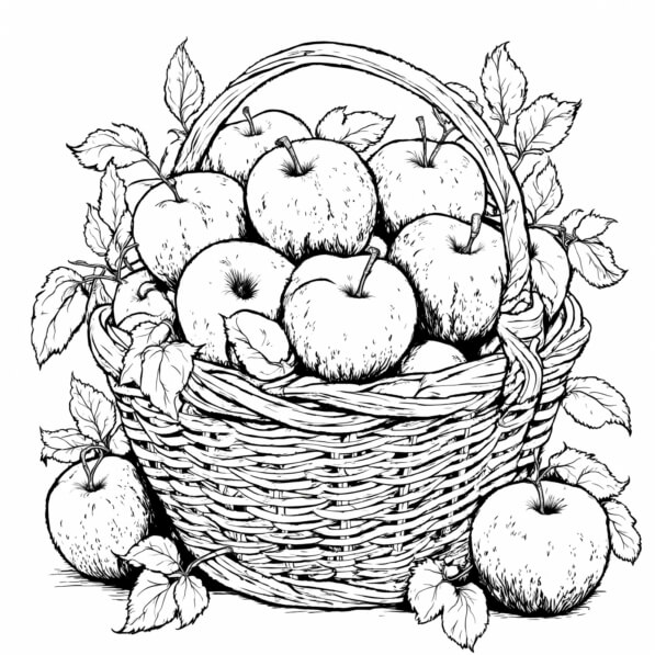 Download Basket of Apples Coloring pages Online - Creative Fabrica