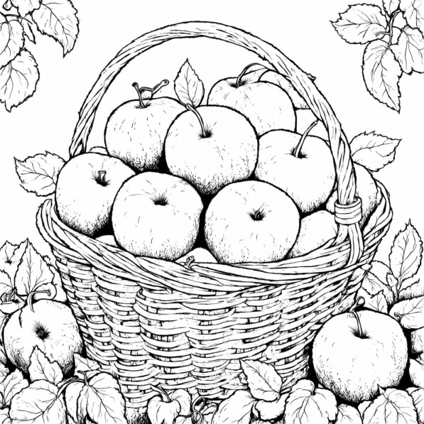Download Basket of Apples Coloring pages Online - Creative Fabrica