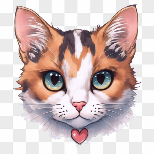 Download Illustrated Calico Cat Face with Heart Cartoons Online ...