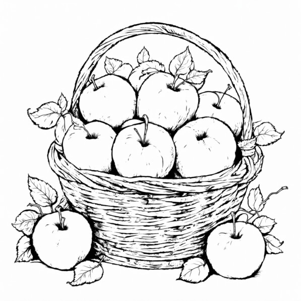 Download Basket of Apples Coloring pages Online - Creative Fabrica