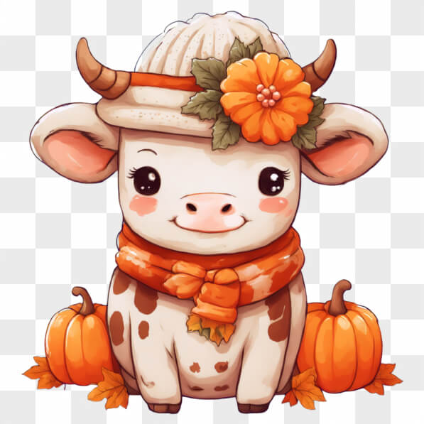 Download Kawaii Cow Surrounded by Pumpkins in Fall Kawaii Online ...