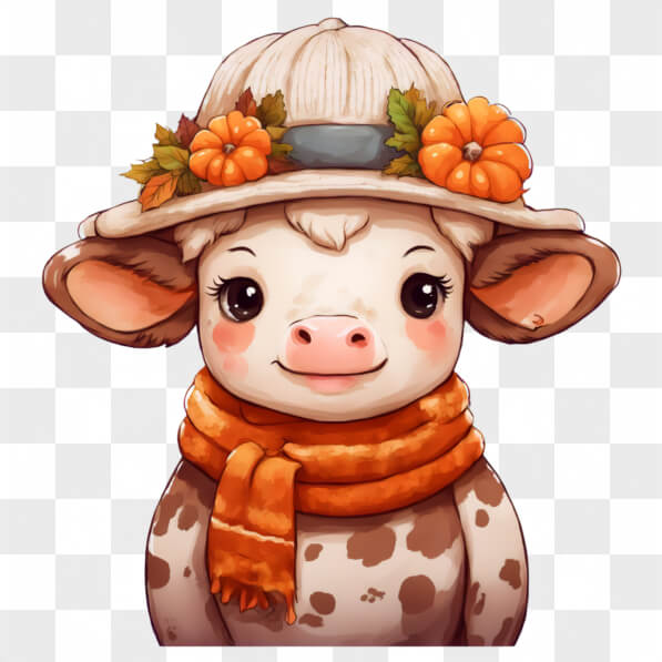 Download Kawaii Cow Character in Autumn Attire Kawaii Online - Creative ...