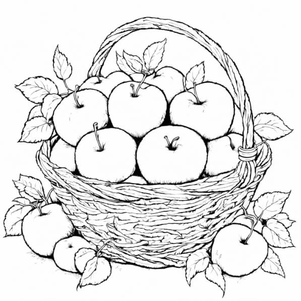 Download Basket of Apples Coloring pages Online - Creative Fabrica