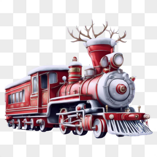 Download Festive Red Steam Locomotive with Reindeer Antlers Cartoons ...