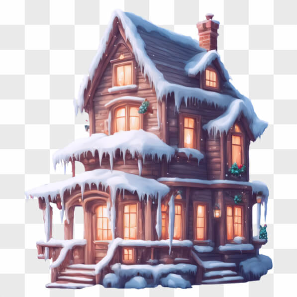 Download Snowy Wooden House in Winter Cartoons Online - Creative Fabrica