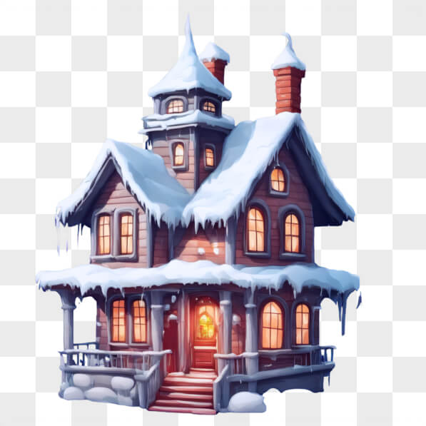 Download Cozy Winter House with Snow Cartoons Online - Creative Fabrica