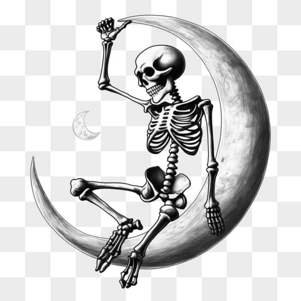 Download Skeleton on Crescent Moon Sketches Online - Creative Fabrica