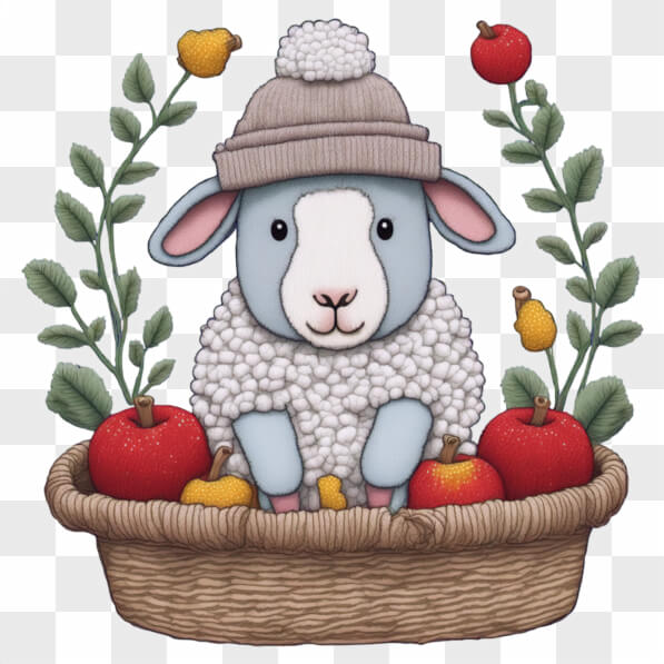 Download Whimsical Sheep in a Basket with Fruits Cartoons Online ...