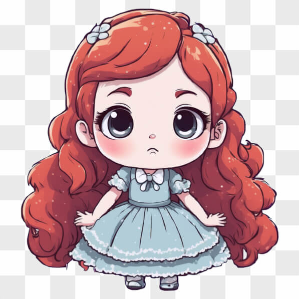 Download Cute Illustrated Girl with Red Hair in Blue Dress Cartoons ...
