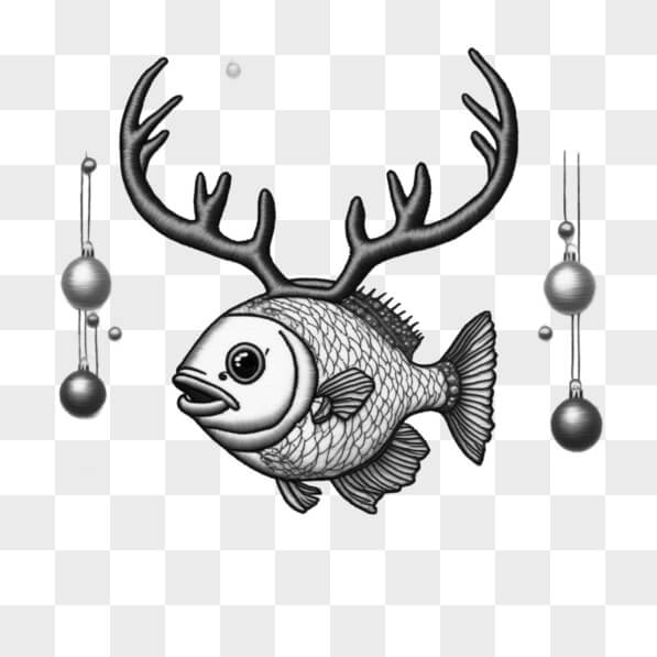 Download Whimsical Fish with Antlers in Decorative Wreath Sketches ...