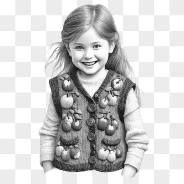 Download Cheerful young girl in a knitted apple vest Sketches Online ...