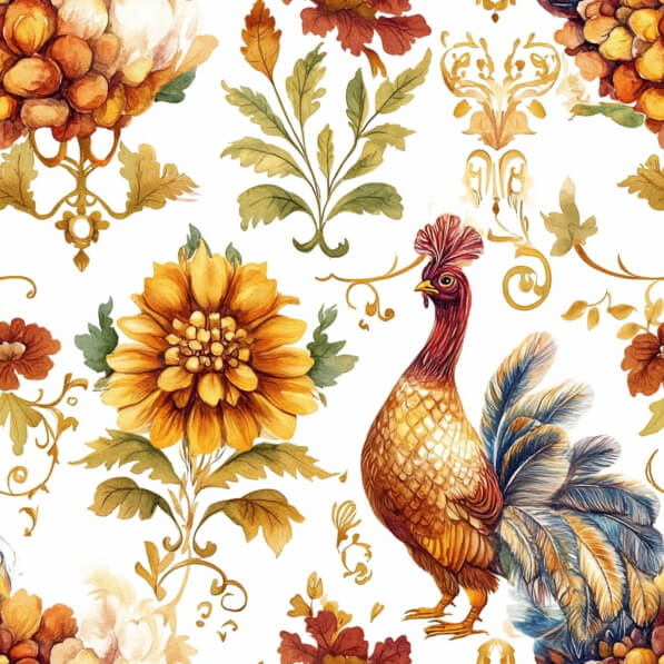 Download Colorful Decorative Pattern with Rooster and Flowers Patterns ...