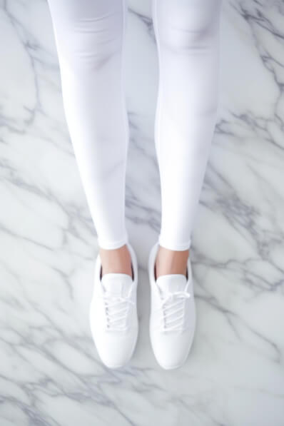 Download Stylish White Leggings and Sneakers on Marble Floor Mockups ...