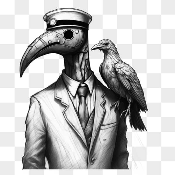 Download Surreal Plague Doctor with Crow Sketches Online - Creative Fabrica