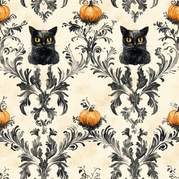 Download Whimsical Halloween Cat and Pumpkin Pattern Patterns Online ...