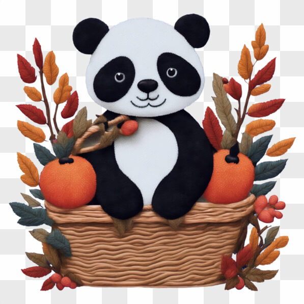 Download Panda in a Basket Surrounded by Autumn Foliage Cartoons Online ...