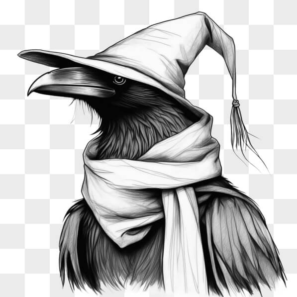 Download Stylized Crow in Wizard Hat Sketches Online - Creative Fabrica