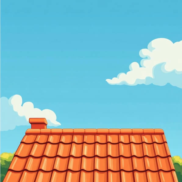 Baixe Telhado vermelho em estilo de desenho animado contra o céu azul ...