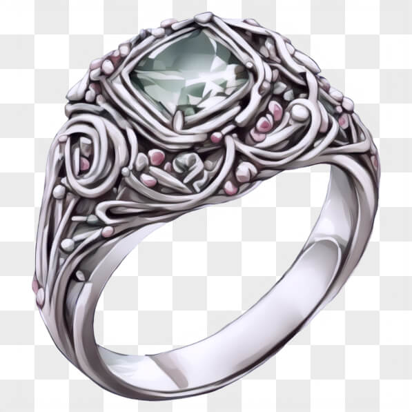 Download Intricate Silver Ring with Green Gemstone Cartoons Online ...