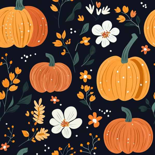 Download Autumn Pattern with Pumpkins and Flowers Patterns Online ...