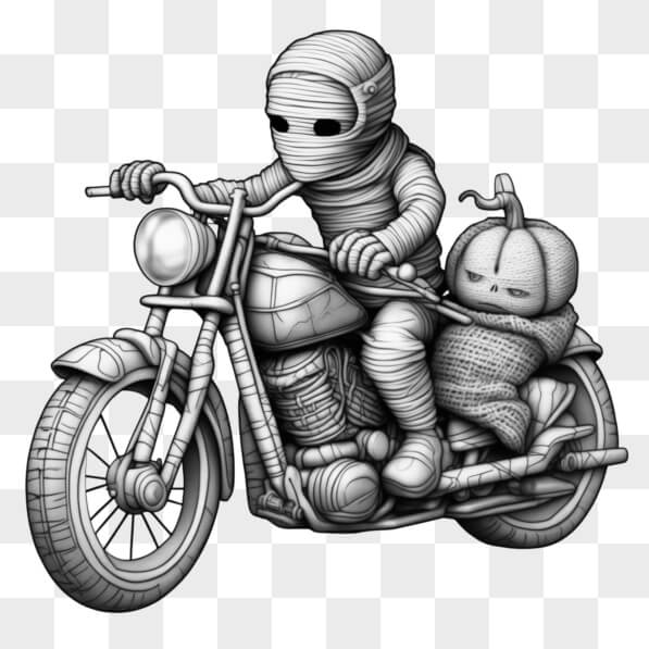 Download Whimsical Mummy Riding a Motorcycle with Pumpkin Sketches ...