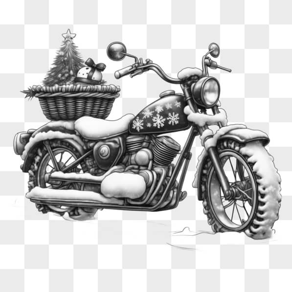 Download Vintage Motorcycle with Christmas Decorations in Snow Sketches ...