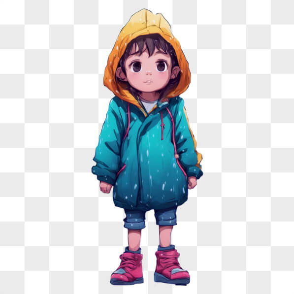 Download Child in Rain Jacket Cartoons Online - Creative Fabrica