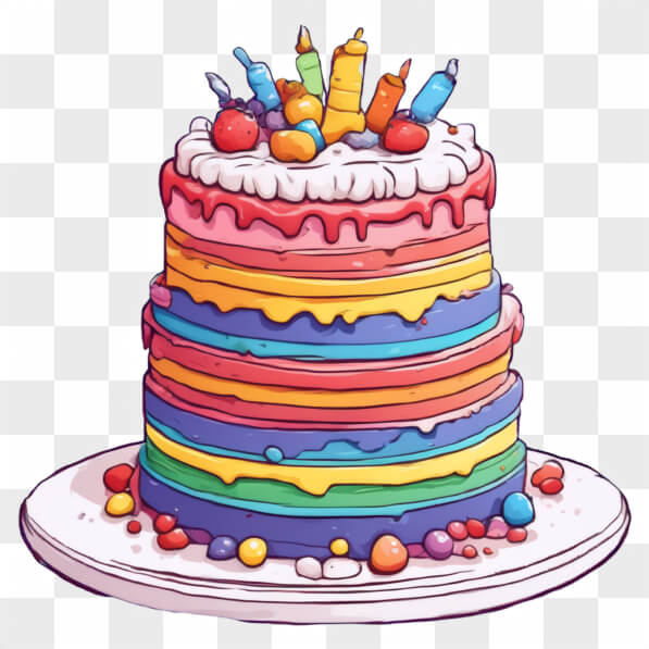 Download Vibrant Birthday Cake with Rainbow Layers and Candles Cartoons ...
