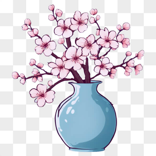 Download Cherry Blossoms in Blue Vase Cartoons Online - Creative Fabrica