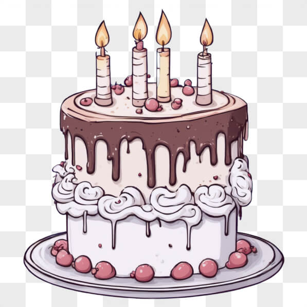 Download Two-tiered birthday cake with candles and decorations Cartoons ...