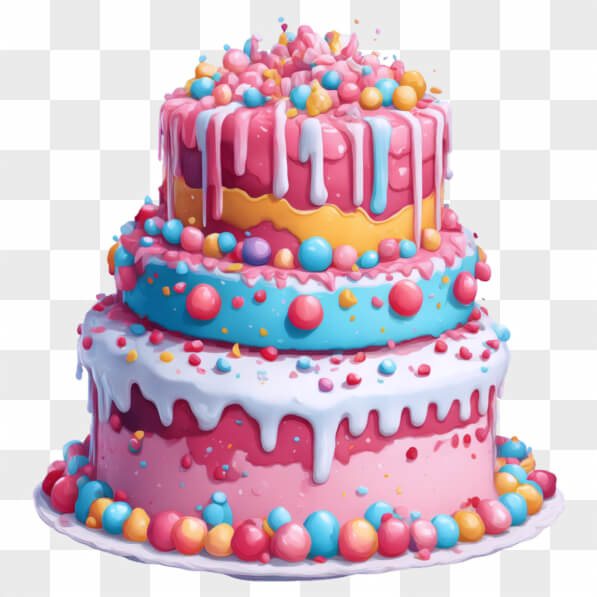 Download Whimsical Three-Tiered Cake with Colorful Decorations Cartoons ...