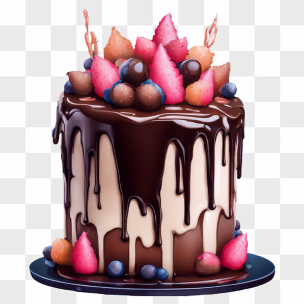 Download Decadent Chocolate Cake with Fruits Cartoons Online - Creative ...