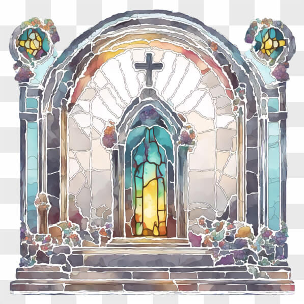 Download Ornate Stained Glass Window in Religious Architecture Cartoons ...