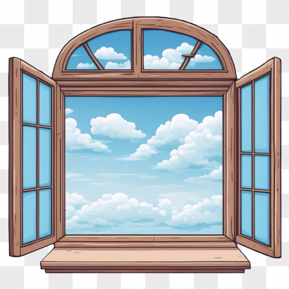 Download Open Wooden Window with Blue Sky and Clouds Cartoons Online ...