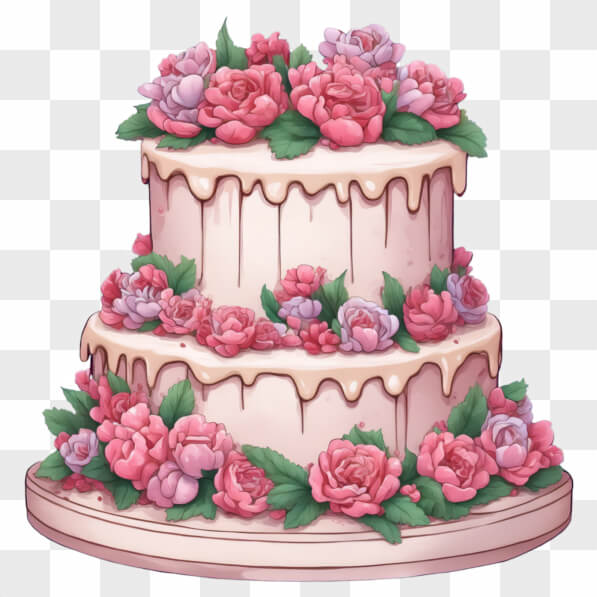 Download Elegant Two-Tiered Cake with Roses Cartoons Online - Creative ...