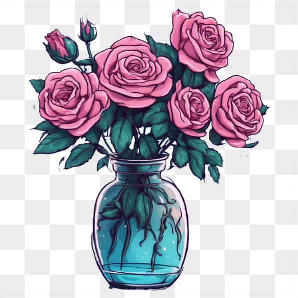 Download Bouquet of Pink Roses in a Glass Vase Cartoons Online ...