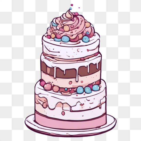 Download Multi-Tiered Cake with Colorful Decorations Cartoons Online ...