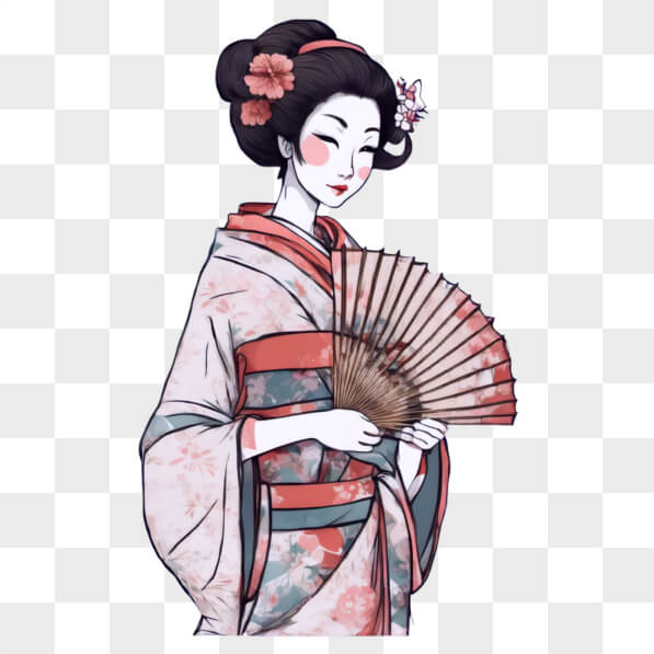 Download Traditional Japanese Woman in Kimono with Fan Cartoons Online ...