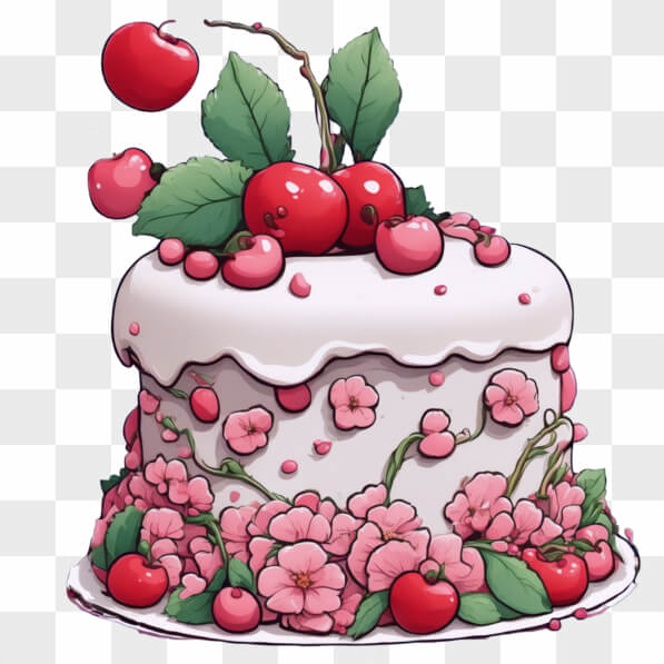 Download Decorative Cherry Cake with Flowers Cartoons Online - Creative ...