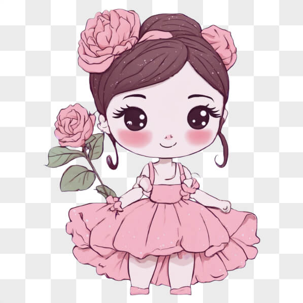 Download Cute Cartoon Girl with Rose Cartoons Online - Creative Fabrica