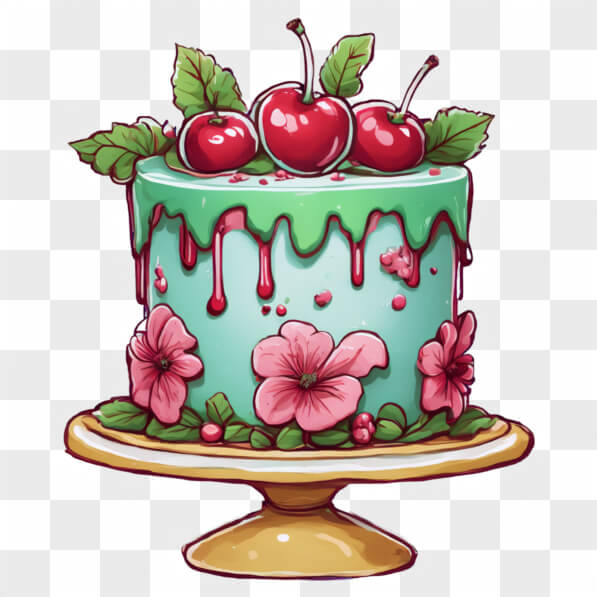 Download Colorful Decorative Cake with Cherries and Flowers Cartoons ...