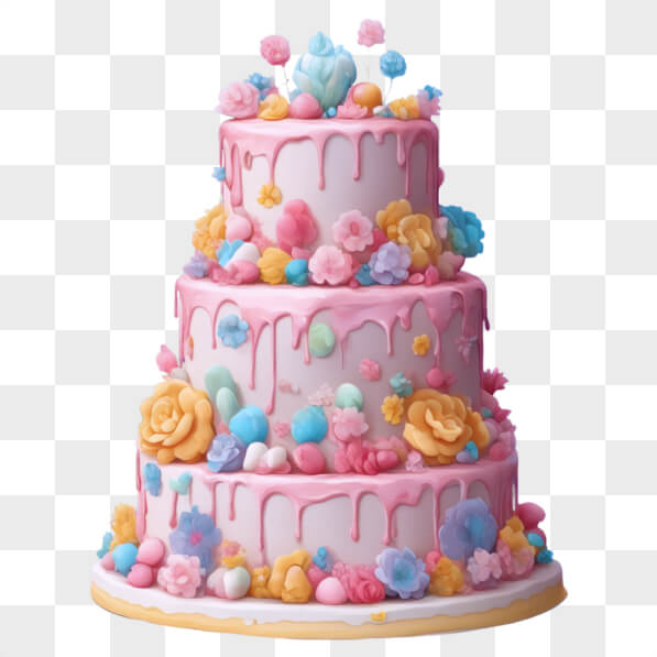 Download Three-Tiered Decorated Cake with Flowers Cartoons Online ...