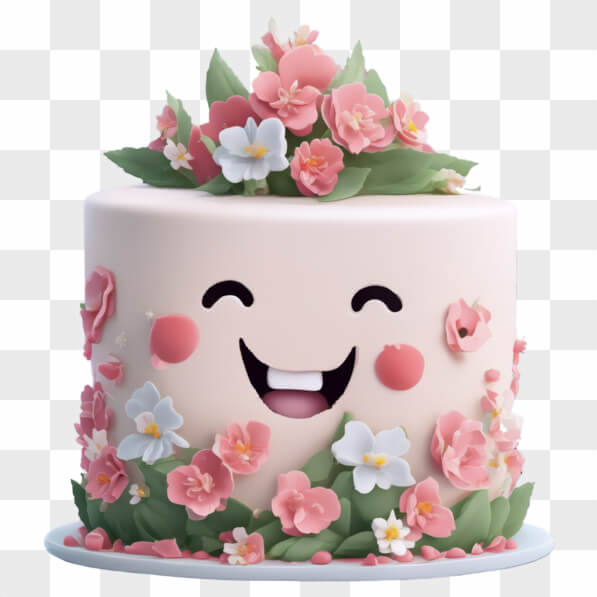Download Whimsical Flower Cake with Smiling Face Cartoons Online ...