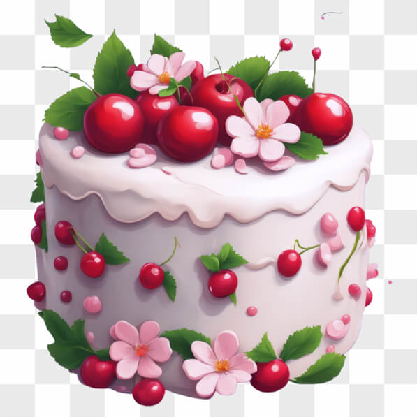 Download Decorative Cherry Cake with Flowers Cartoons Online - Creative ...