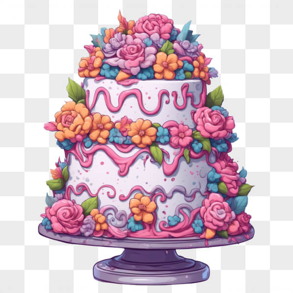 Download Decorative Three-Tier Cake with Flowers Cartoons Online ...