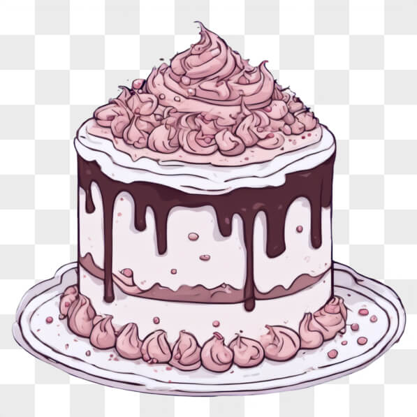 Download Elegant Layered Cake with Pink Frosting and Chocolate Drizzle ...