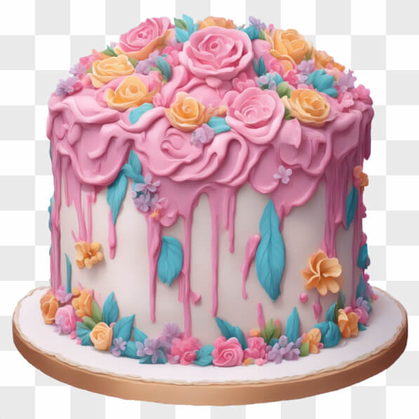 Download Decorative Floral Cake with Pink Icing Cartoons Online ...